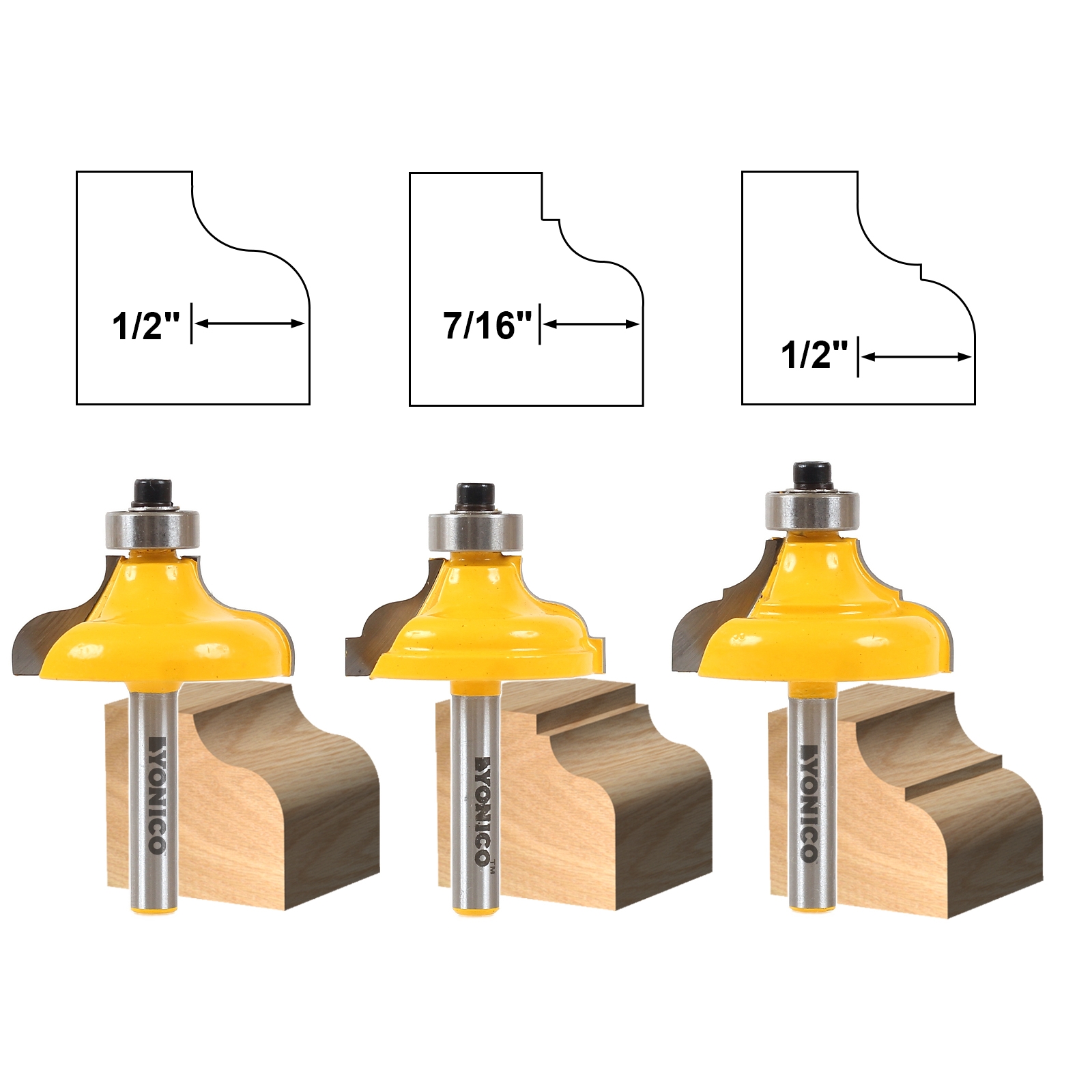 Edging Edging Sets 3 Bit Edge Molding Router Bit Set Ogee 14 Shank Yonico 13325q
