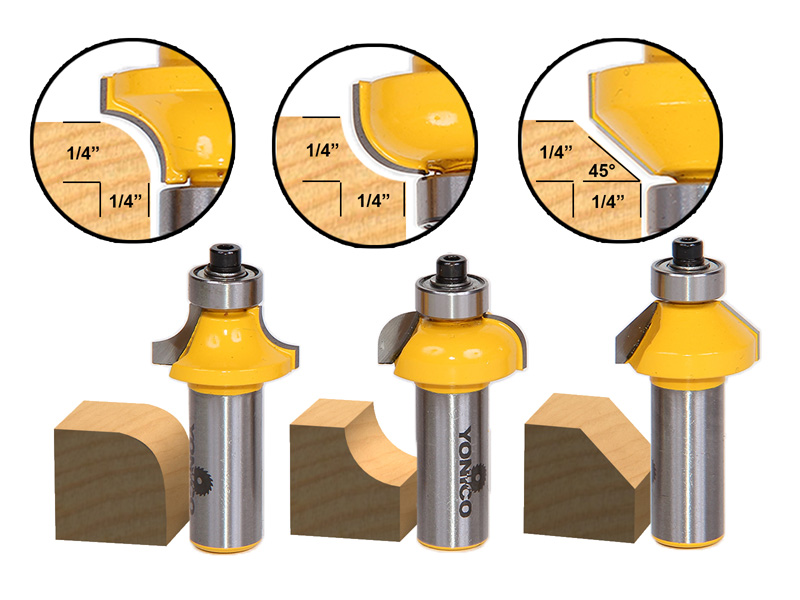 Edging Edging Sets 3 Bit Edging Router Bit Set Small Roundover Cove Chamfer Yonico 13310