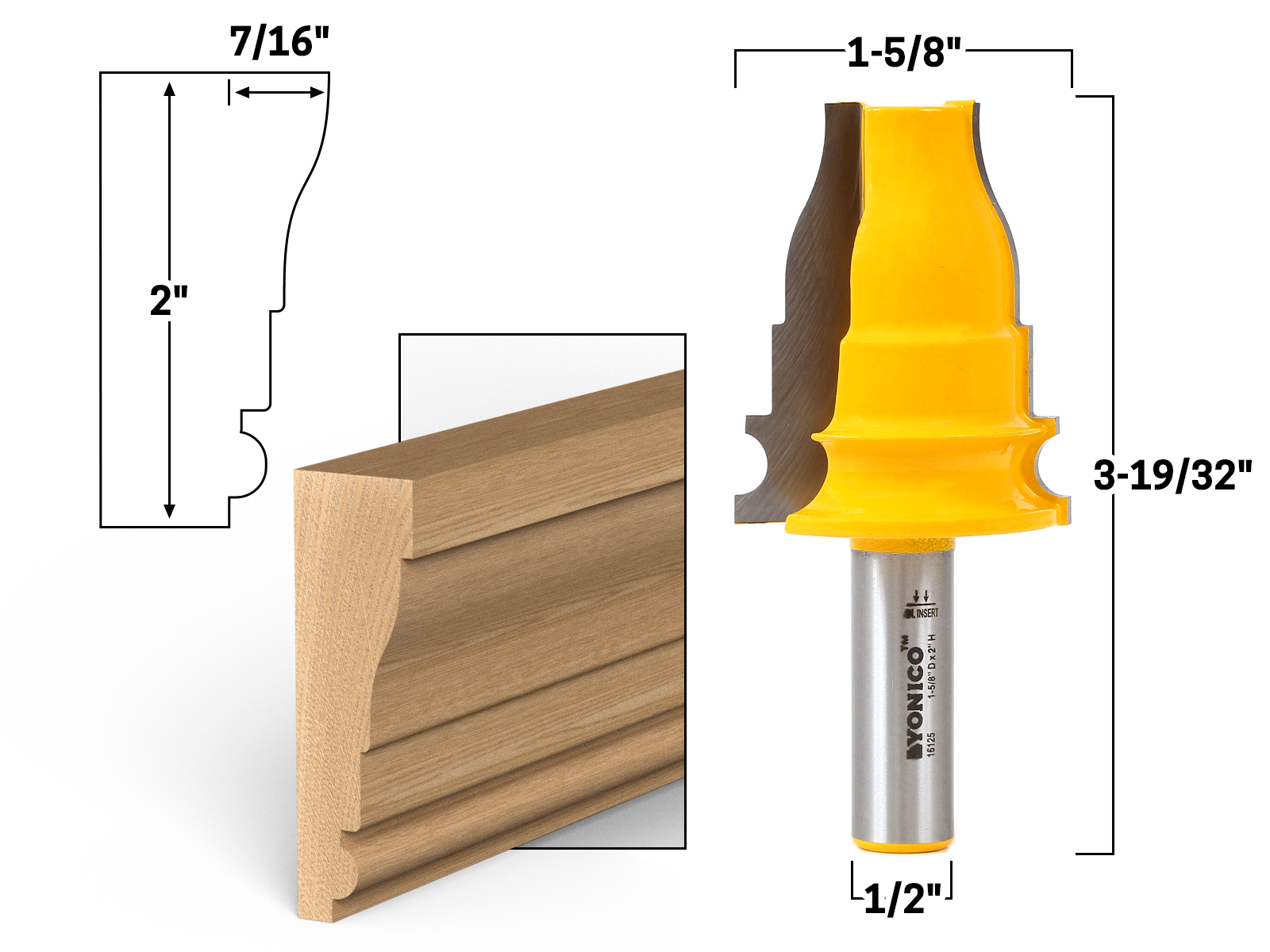 Yonico 16148 Router Bit Yonico 2-1/4" Colonial Crown Molding Router Bit ...
