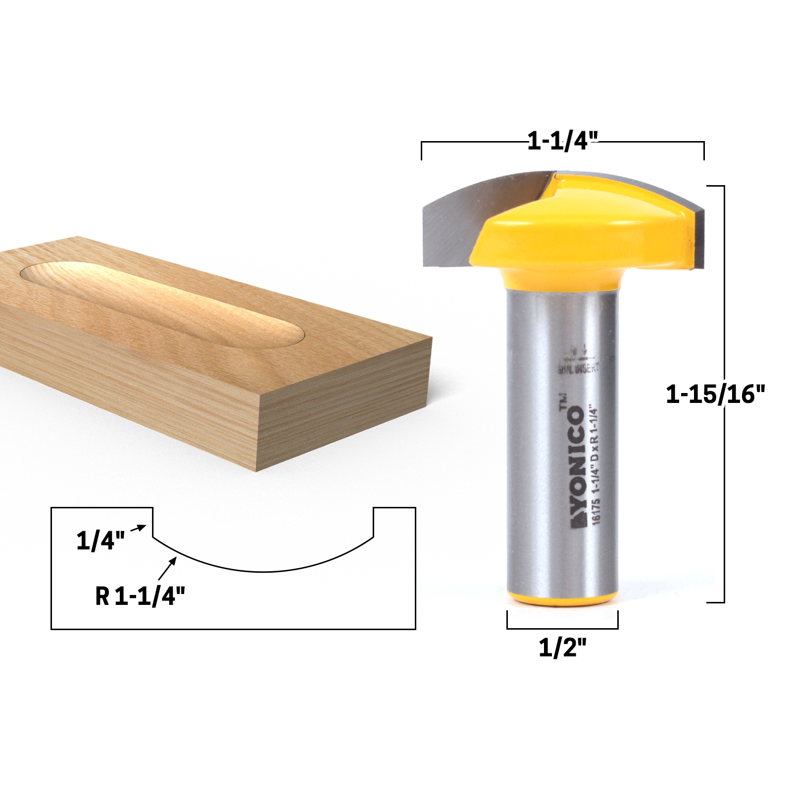 CNC Router Bits :: Large Bowl :: 1-1/4" Radius Horizontal Crown Router ...