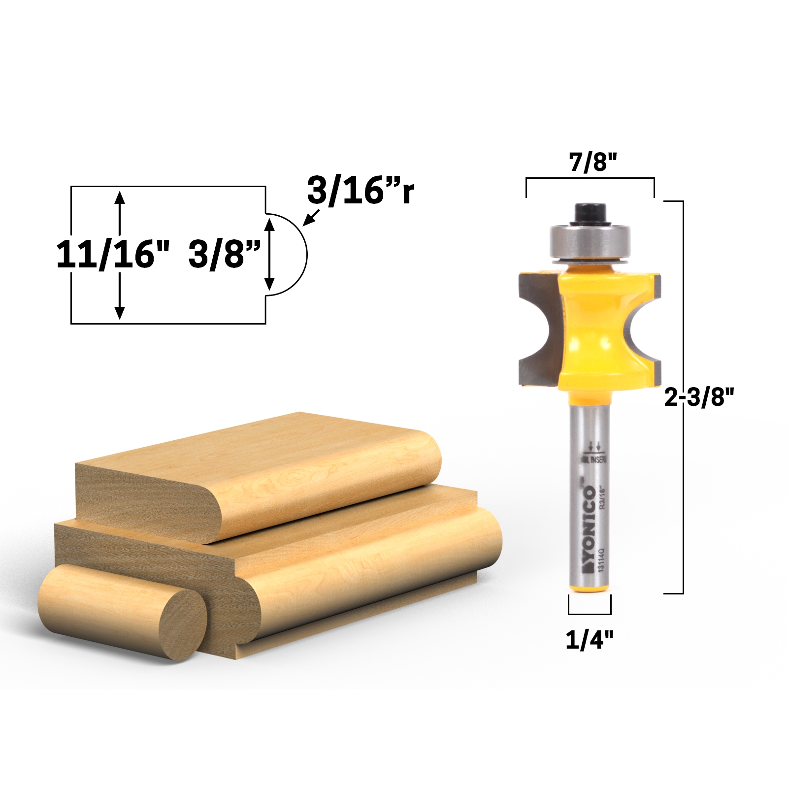 Edging :: Bullnose :: 5 Bit Bullnose Router Bit Set - 1/4" Shank