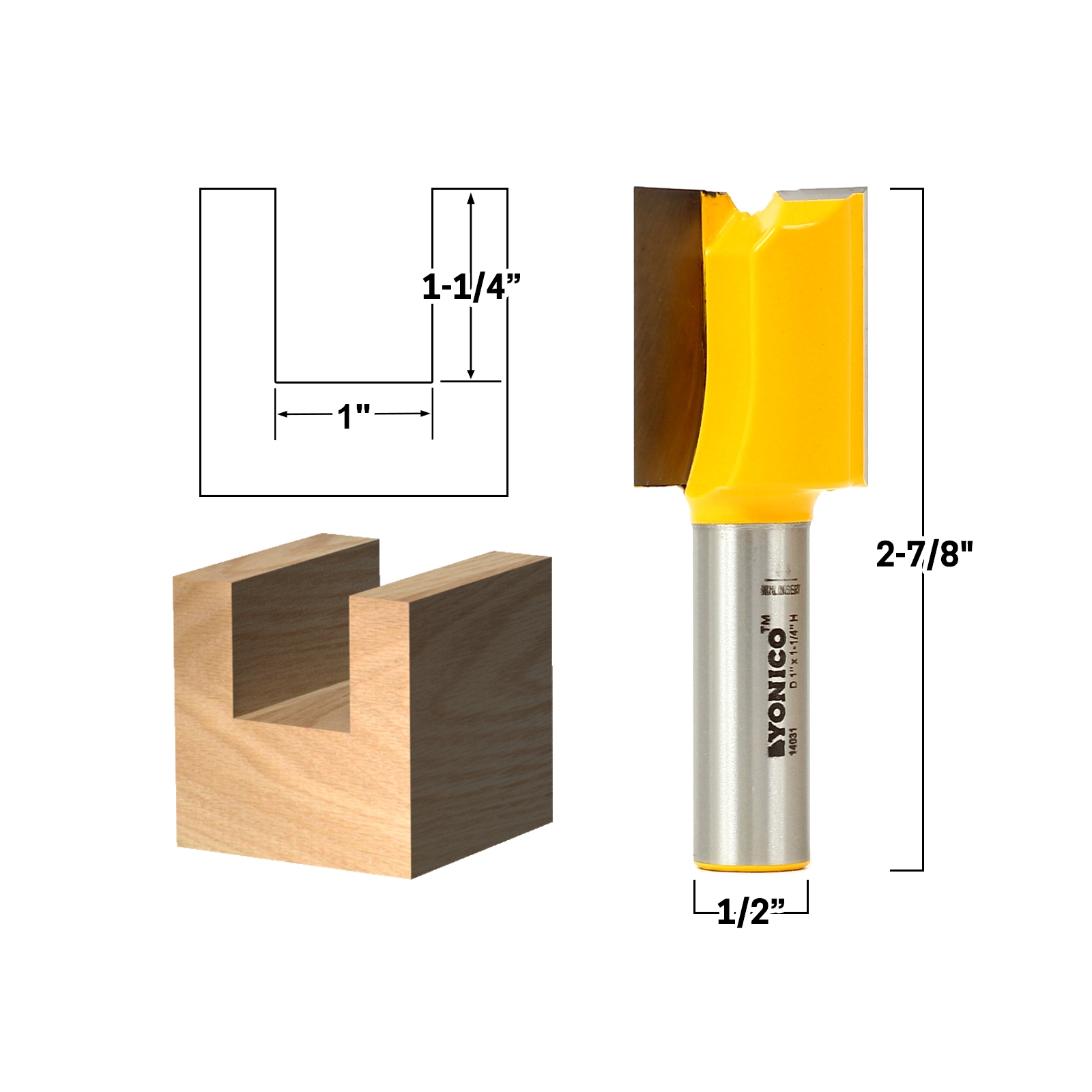 1" Diameter X 1-1/4" Height Straight Router Bit - 1/2" Shank - Yonico 14031