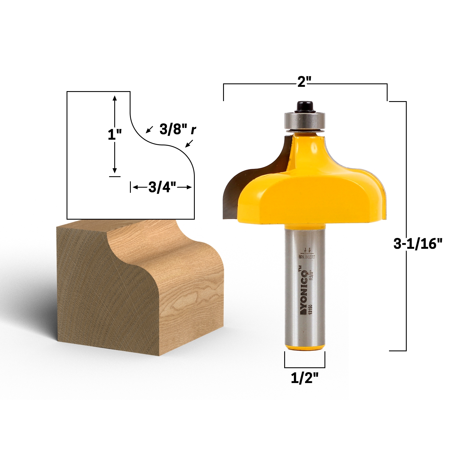 3/8" Radius Ogee Edge Forming Router Bit - 1/2" Shank - Yonico 13150