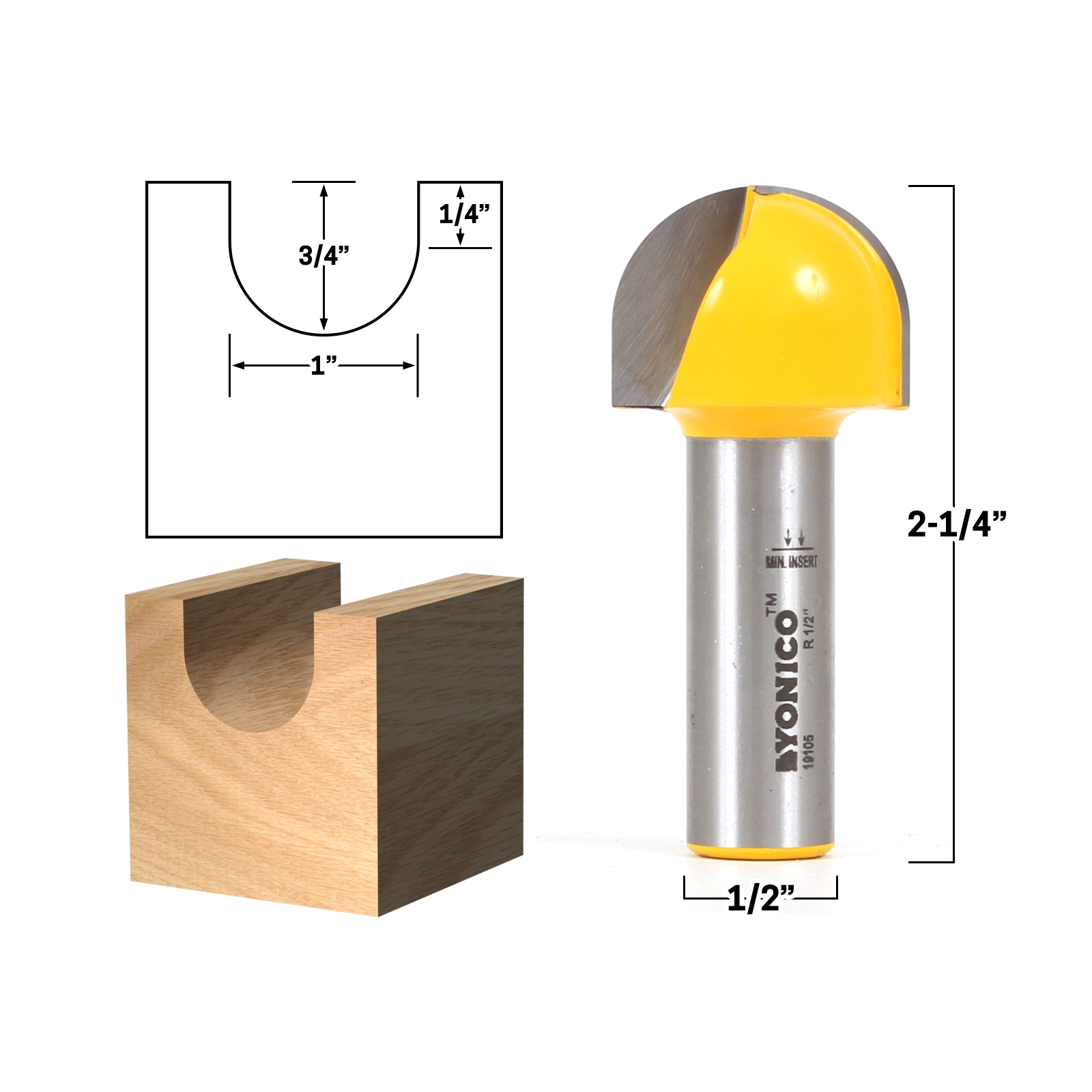 Groove :: Core Box :: 1" Diameter Core Box Router Bit - 1/2" Shank ...