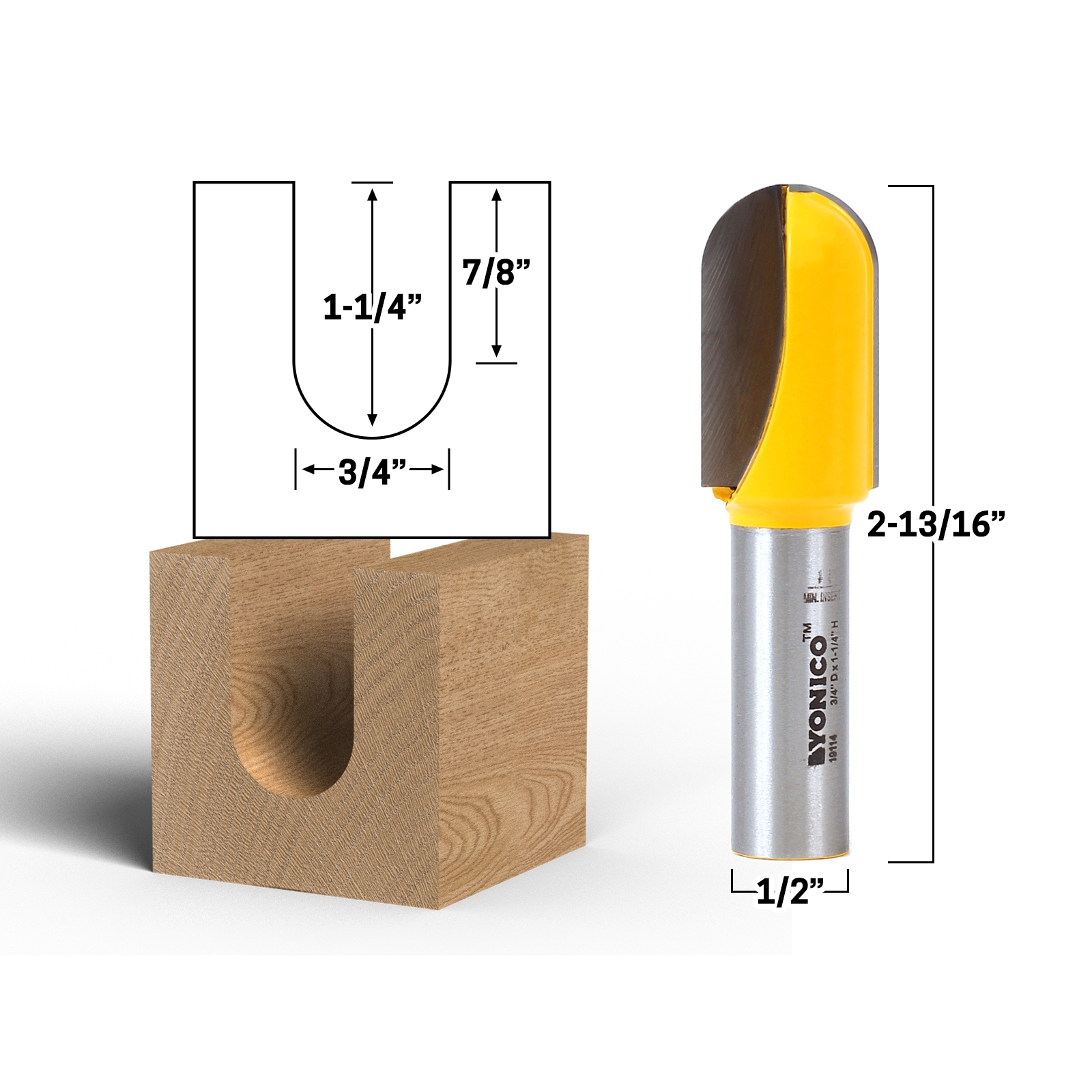 3/4" Core Box Router Bit - 1/2" Shank | Carbide Tipped Bit