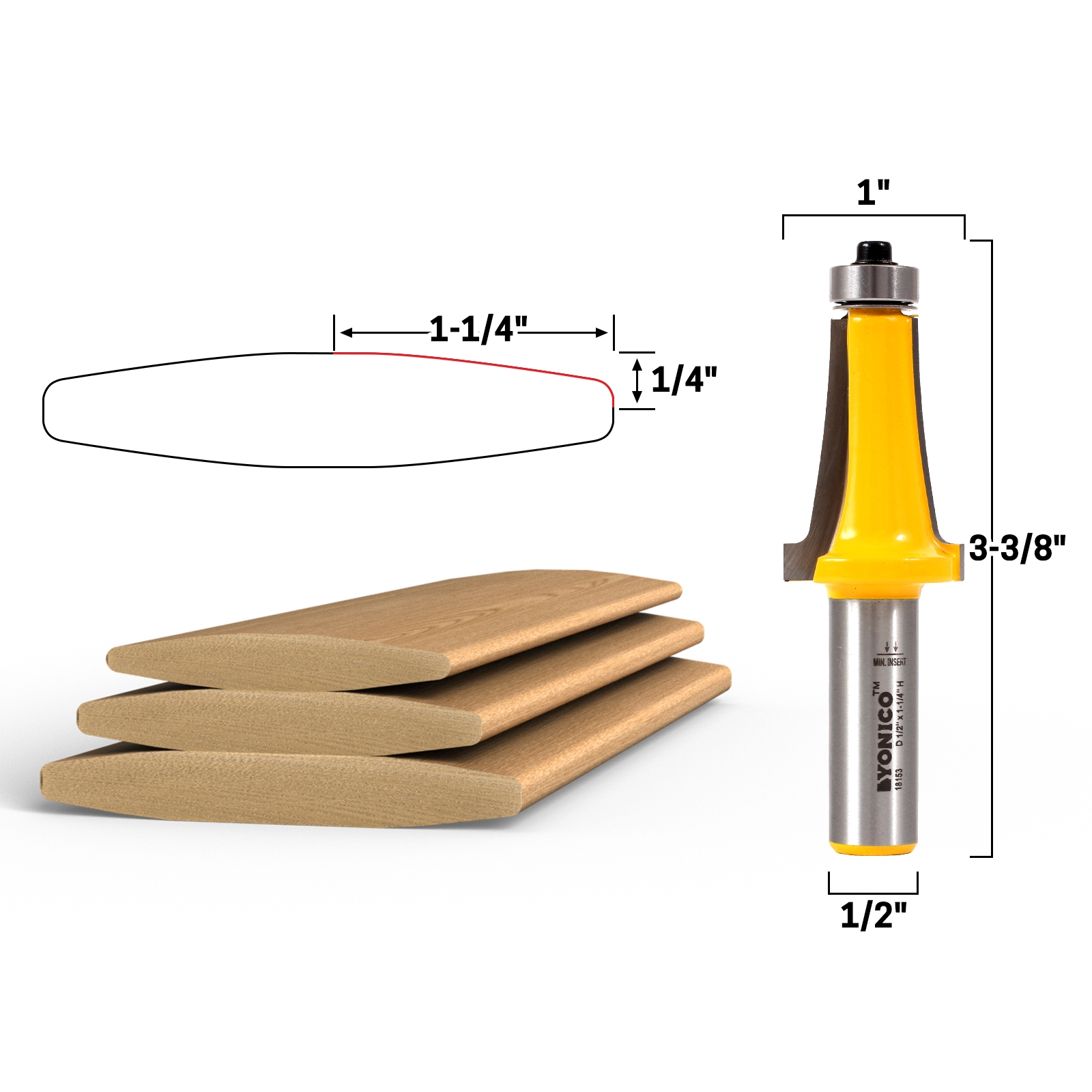 1-1/4" Louvre Slat Router Bit - 1/2" Shank - Yonico 18153