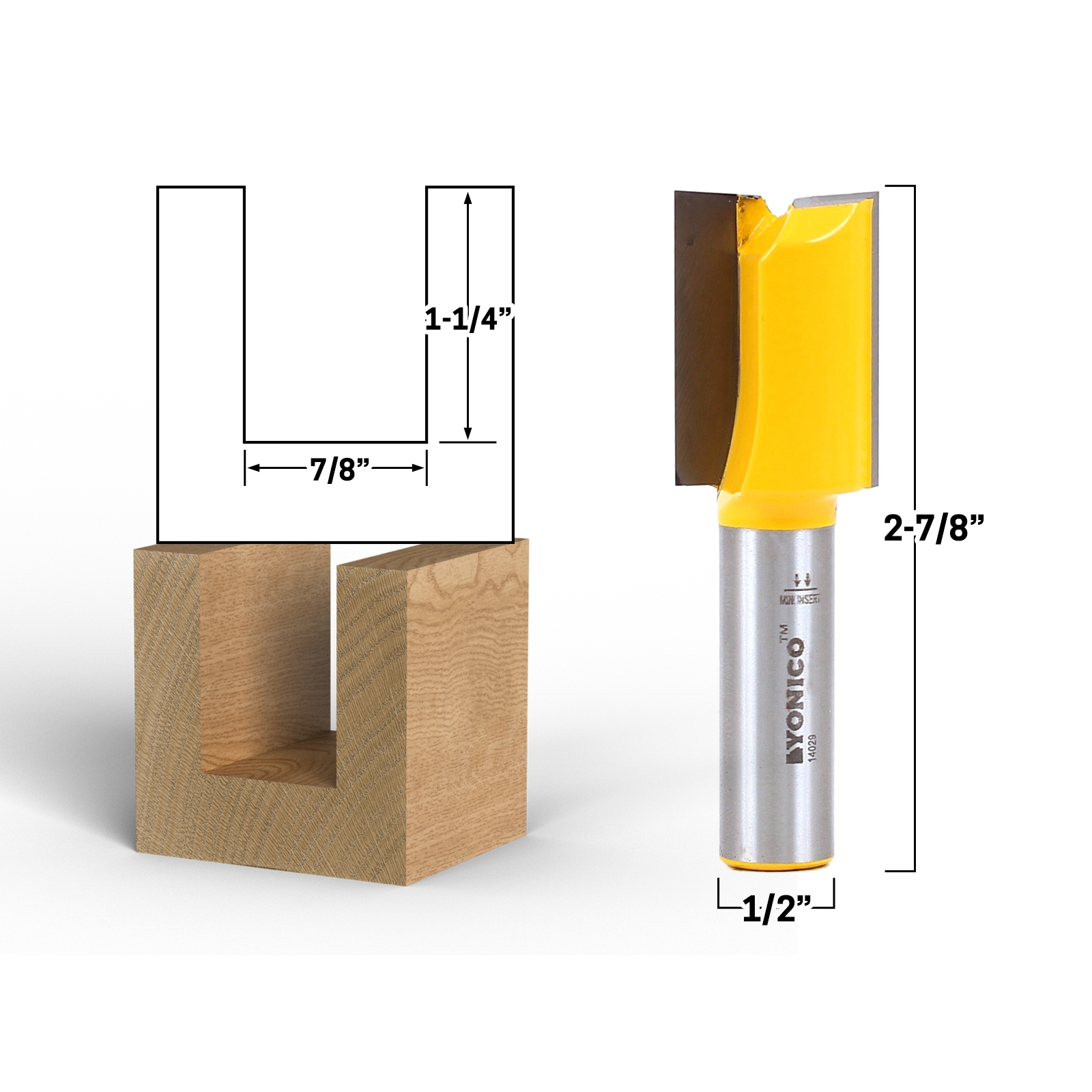 7/8" Diameter X 1-1/4" Height Straight Router Bit - 1/2" Shank - Yonico ...