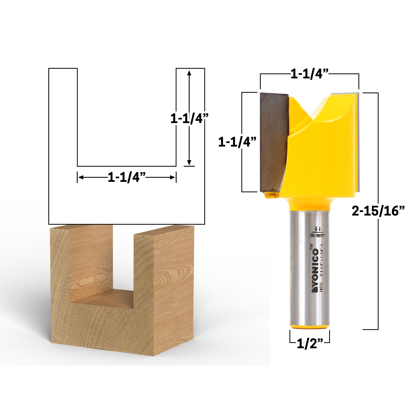 1-1/4" X 1-1/4" Straight Router Bit - 1/2" Shank - Yonico 14033