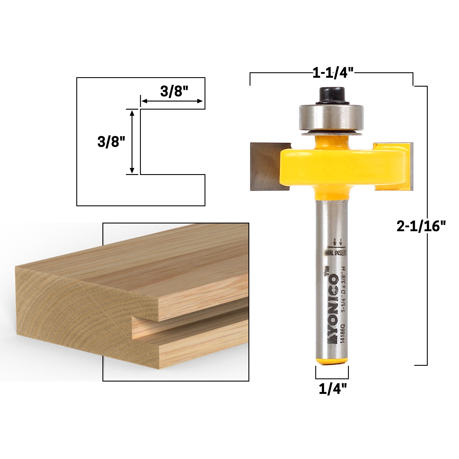 4 Bit Slot Cutter Router Bit Set - 1/4" Shank - Yonico 14481q