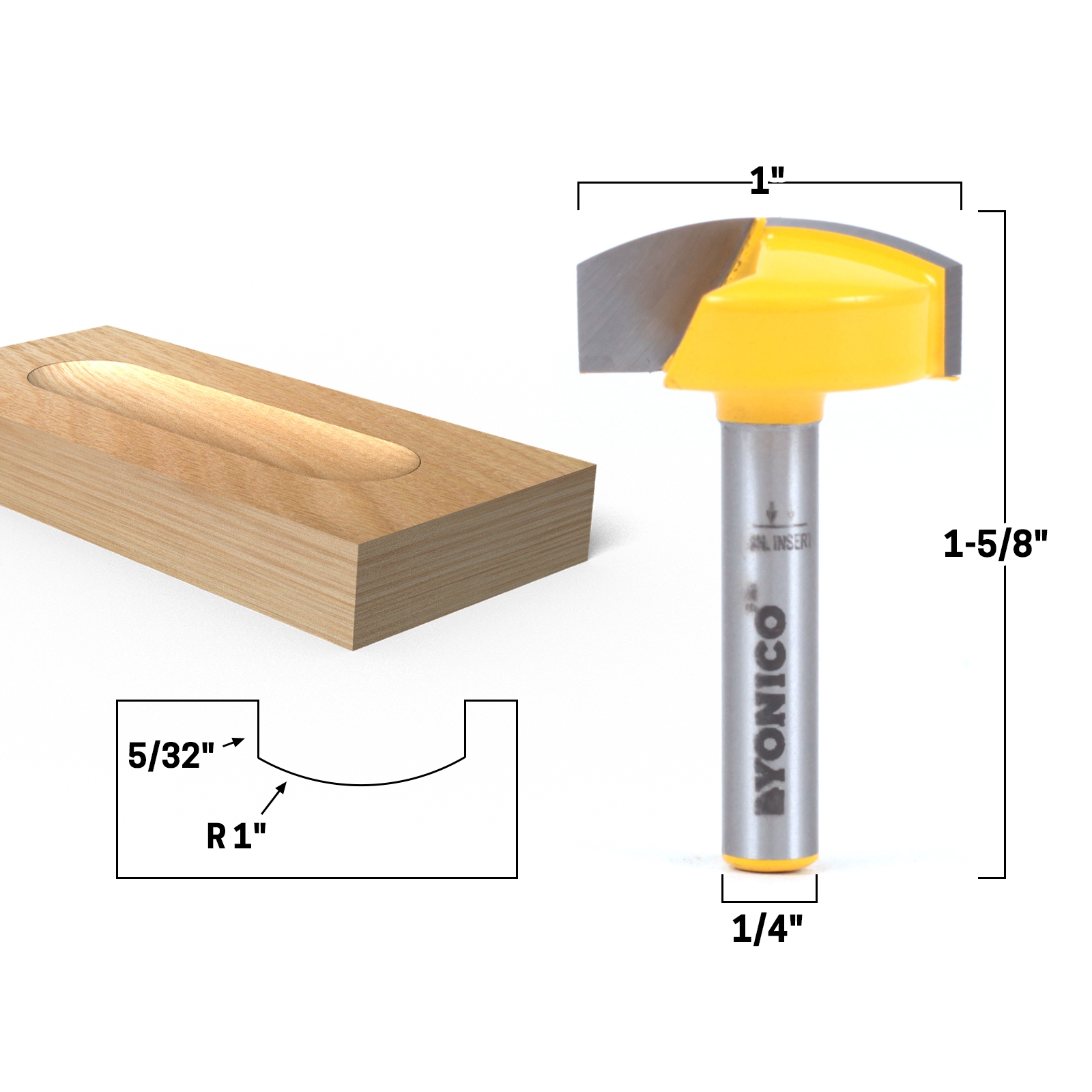 CNC Router Bits :: Large Bowl :: 1" Radius Horizontal Crown Router Bit ...