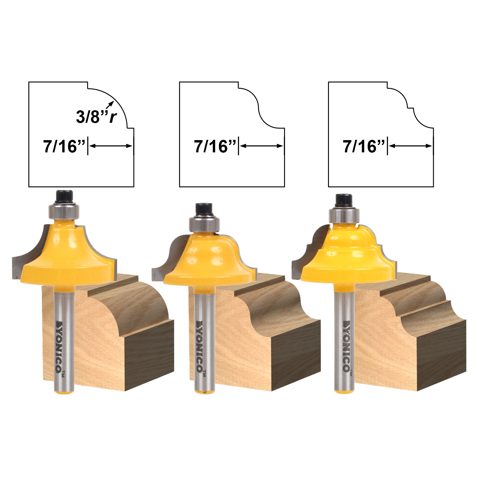 Edging Edging Sets 3 Bit Edge Molding Router Bit Set Medium Designer 14 Shank