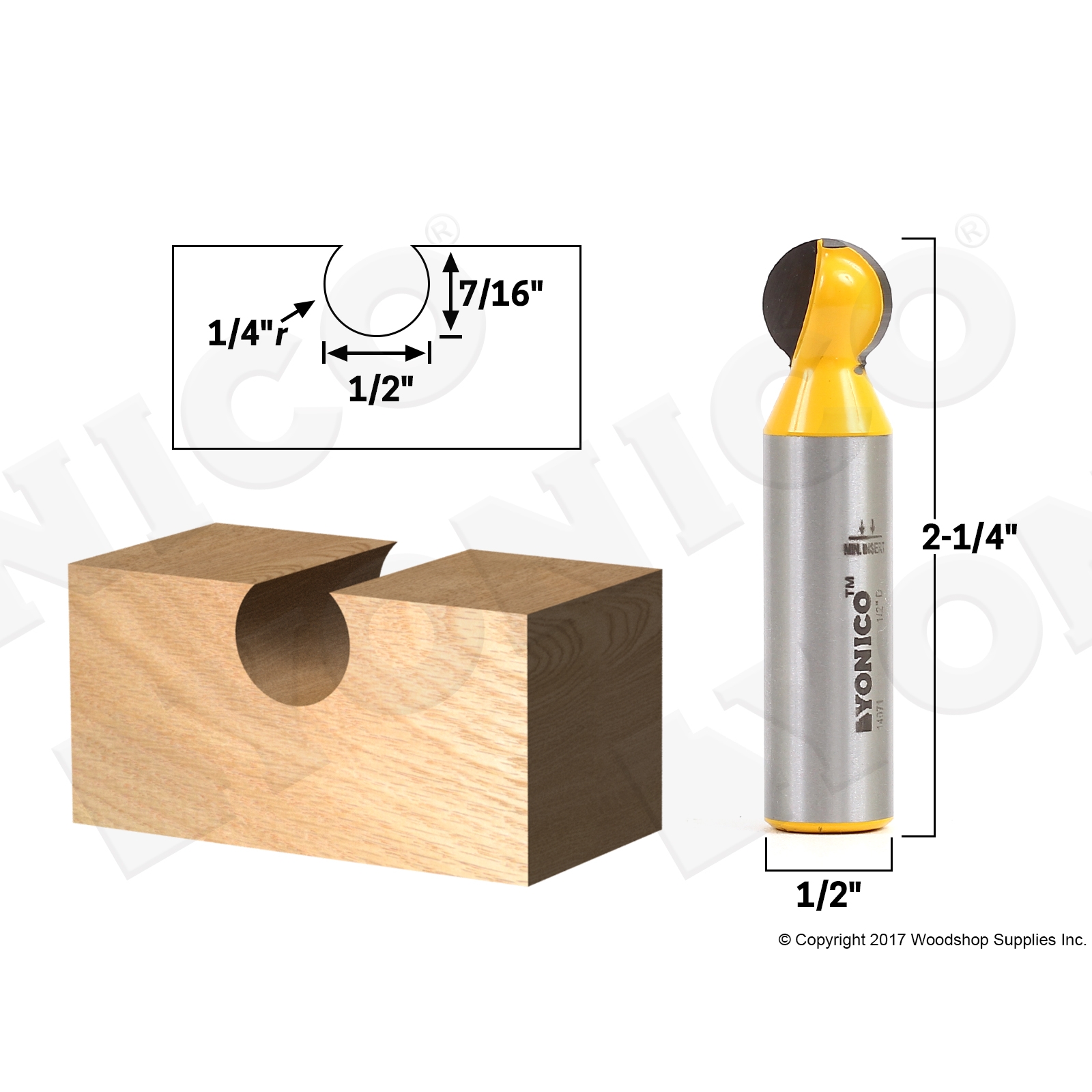 Groove :: Ball Head Groove :: Ball End Router Bit - 1/4" Radius