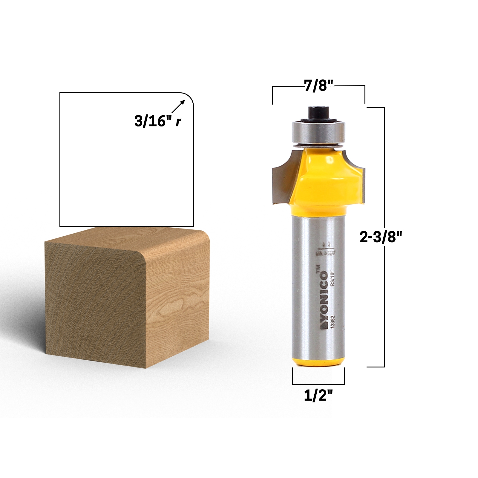 3/16" Radius Round Over Router Bit | Rounded Edge Router Bit