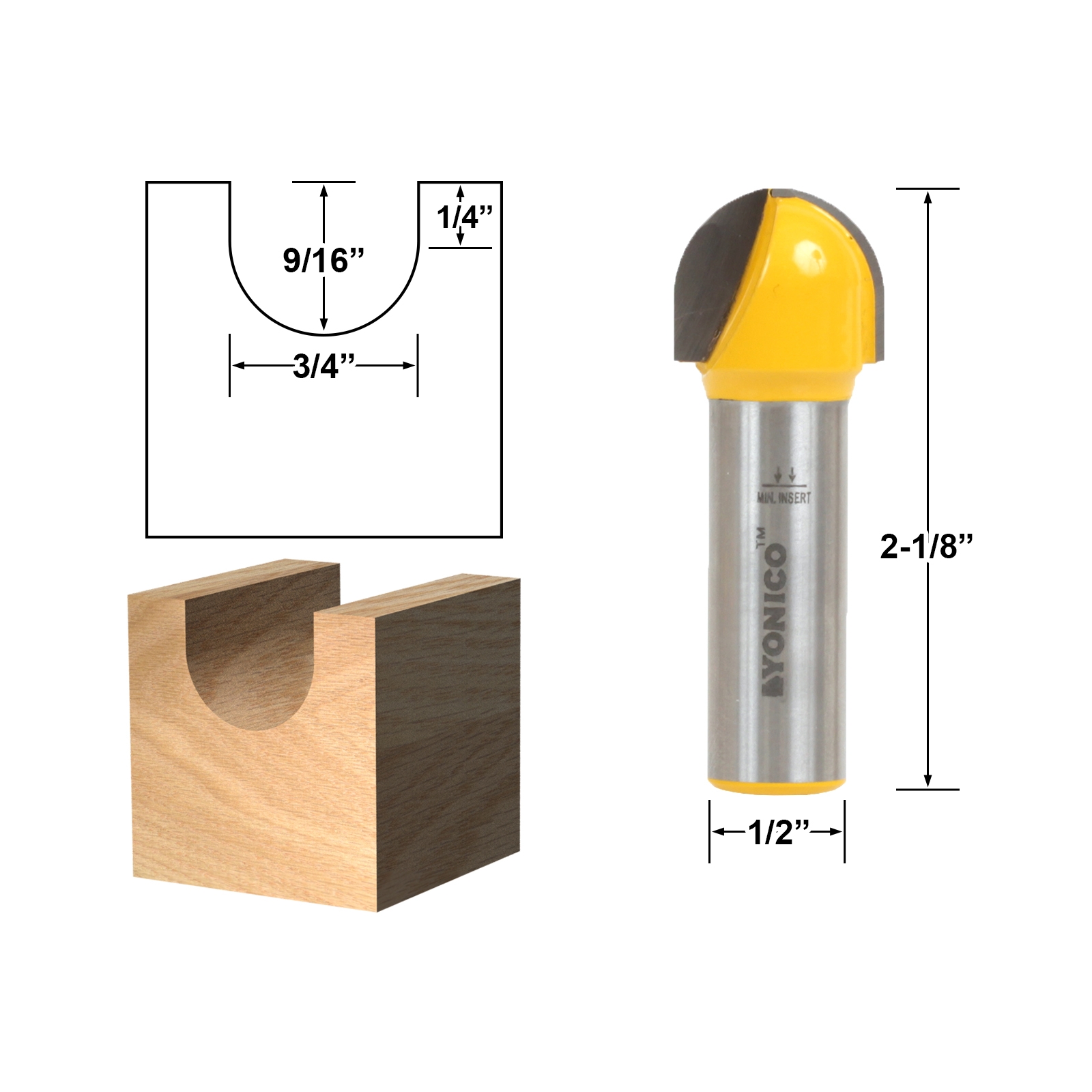 Groove :: Core Box :: Core Box Router Bit - 3/8" Radius - 1/2" Shank ...