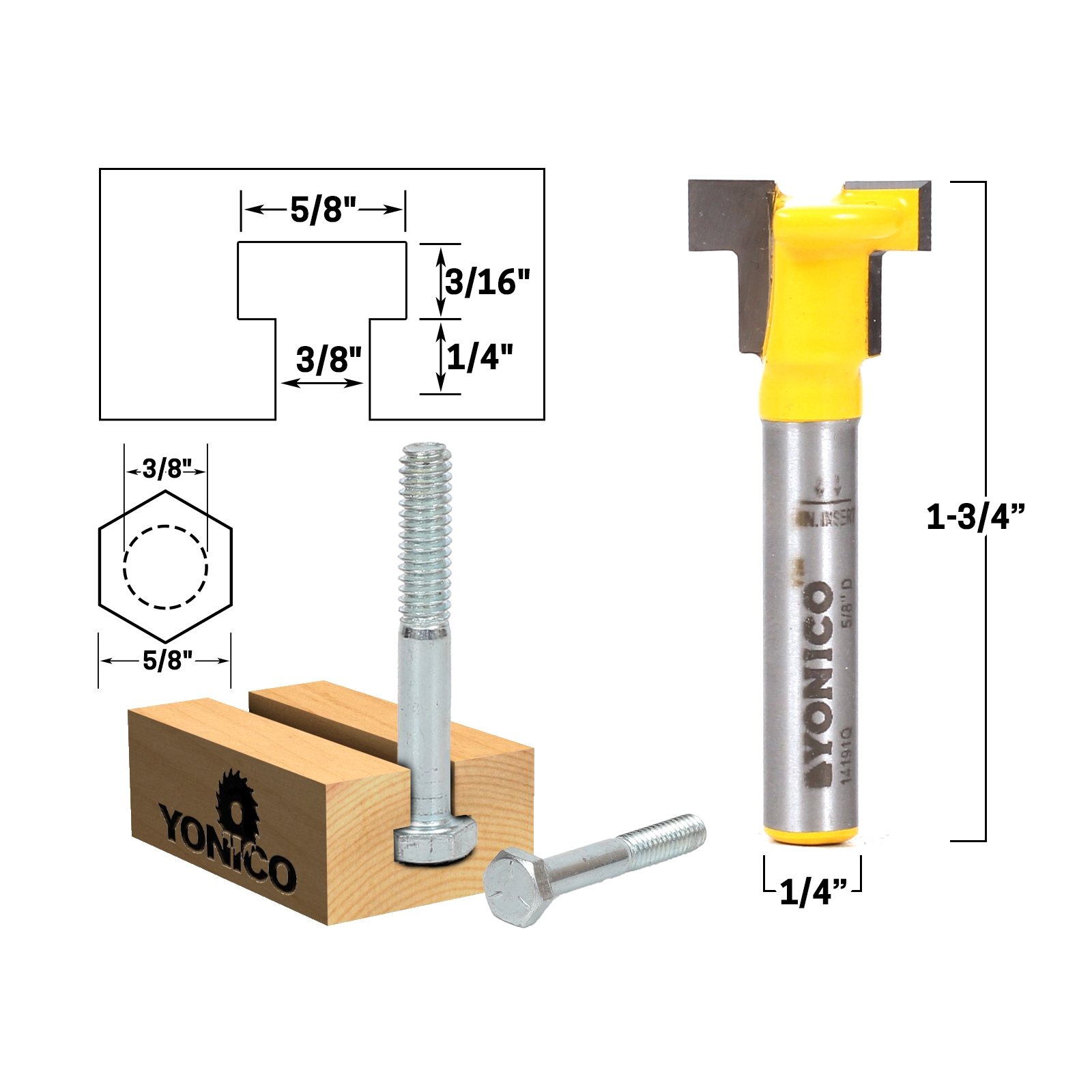 Groove :: T-Slot :: T Slot Router Bit 3 Bit Set - 1/4" Shank - Yonico ...
