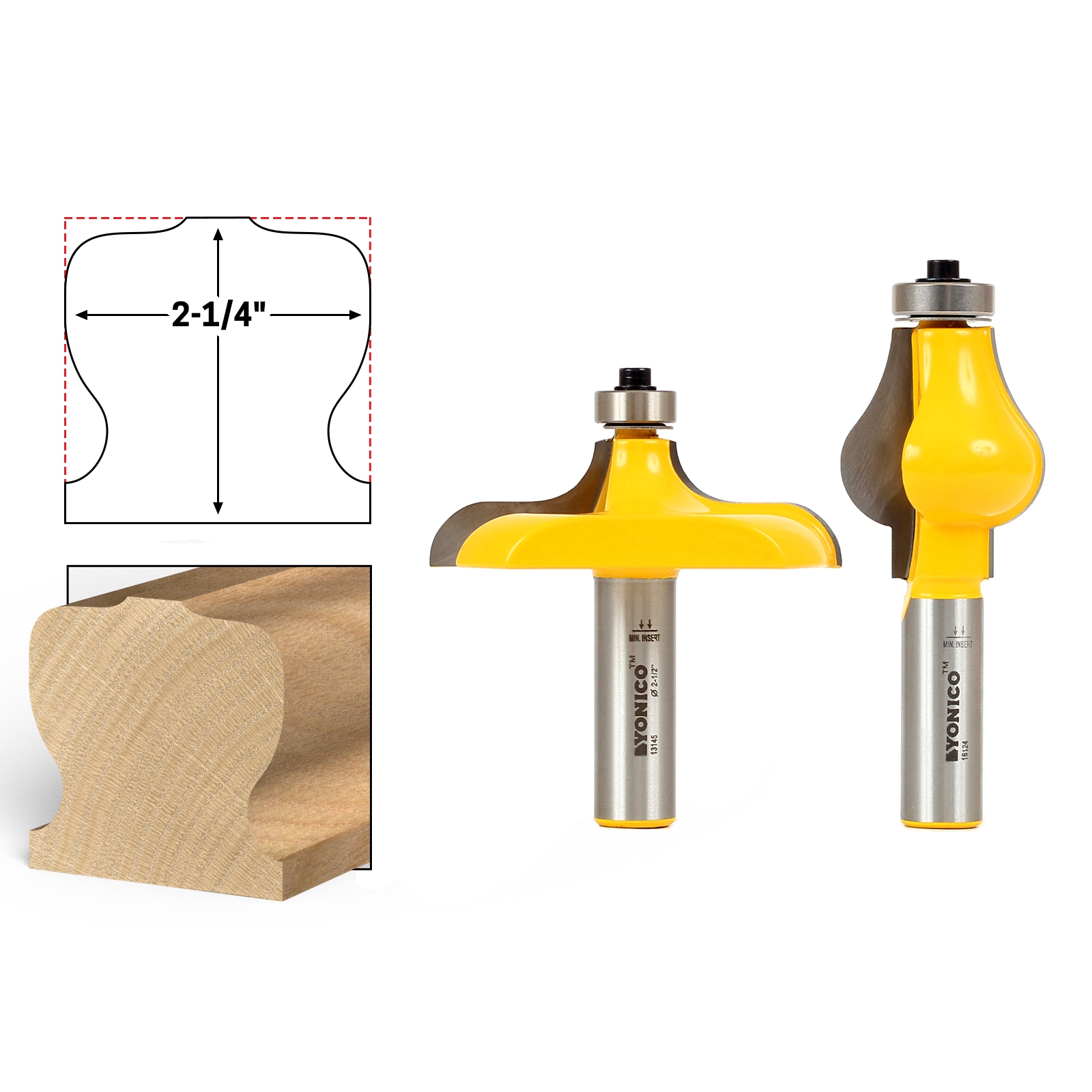 Traditional 2 Bit Handrail Router Bit Set - 1/2" Shank - Yonico 18232