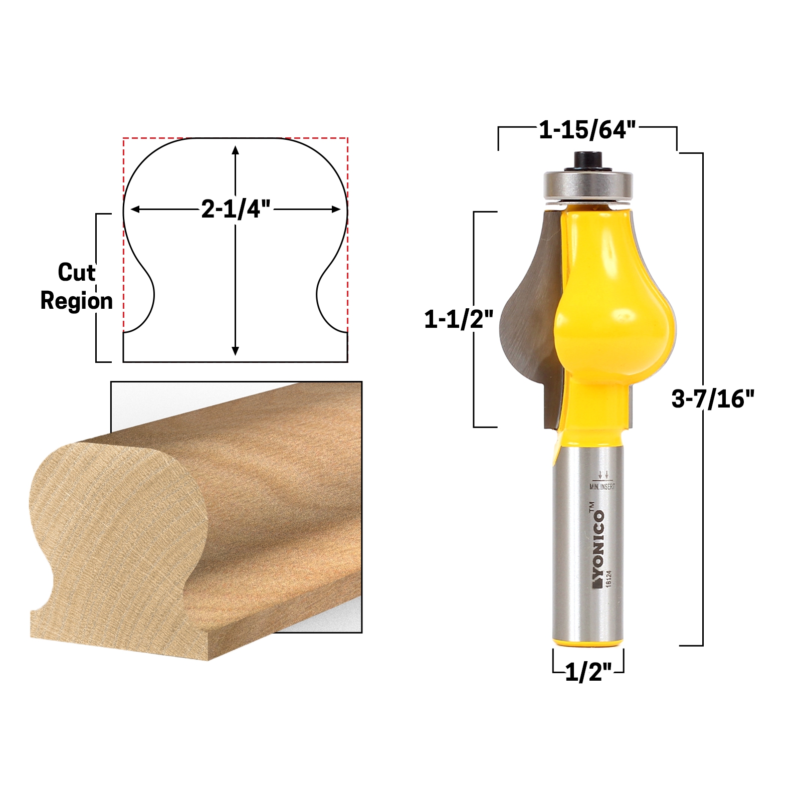 Thumbnail Bead 2 Bit Handrail Router Bit Set - 1/2" Shank - Yonico 18230