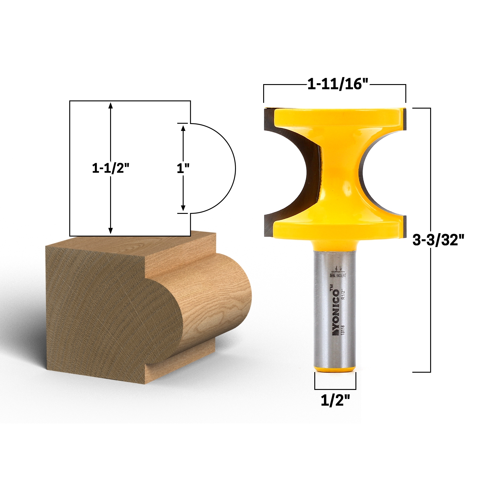 Edging :: Bullnose :: 1" Bead Bullnose Router Bit - 1/2" Shank - Yonico ...