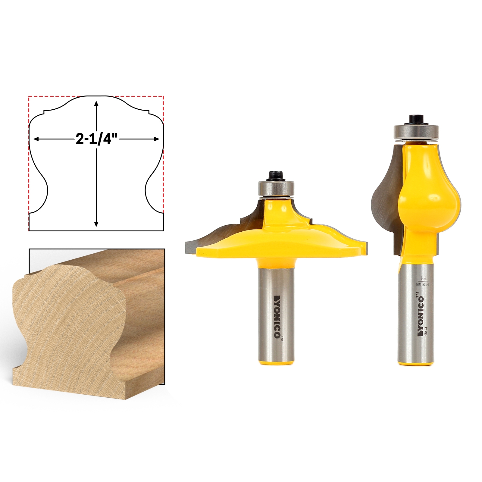 Classical 2 Bit Handrail Router Bit Set - 1/2" Shank - Yonico 18225
