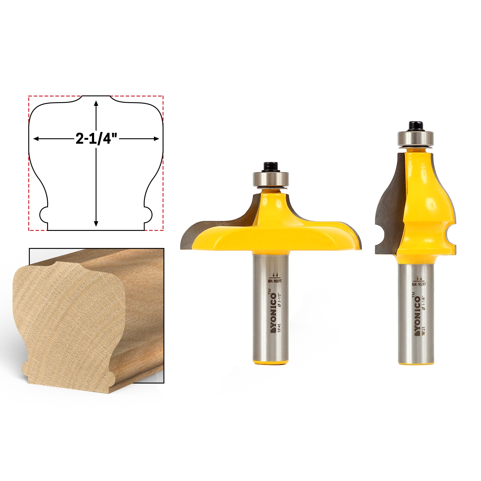 Traditional & Beaded 2 Bit Handrail Router Bit Set - 1/2" Shank ...