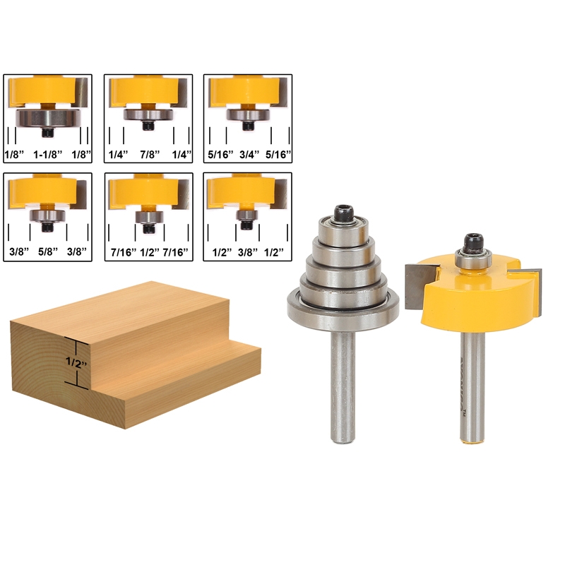 Joinery :: Rabbet :: Rabbet Router Bit with 6 Bearings Set -1/2"H - 1/4 ...