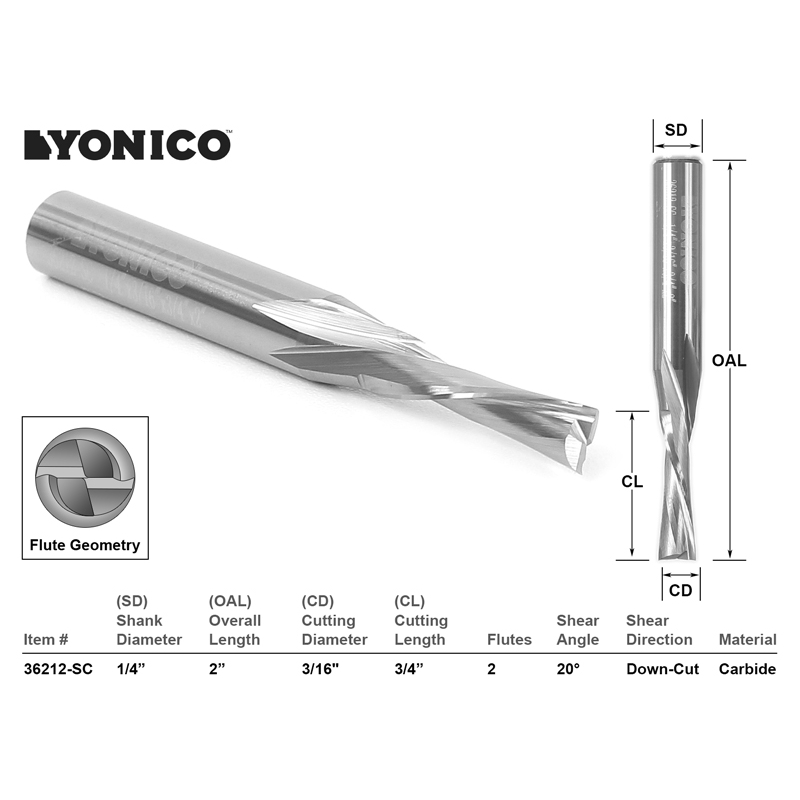 CNC Router Bits :: Down Cut End Mills :: CNC Router Bit Low Helix Down ...